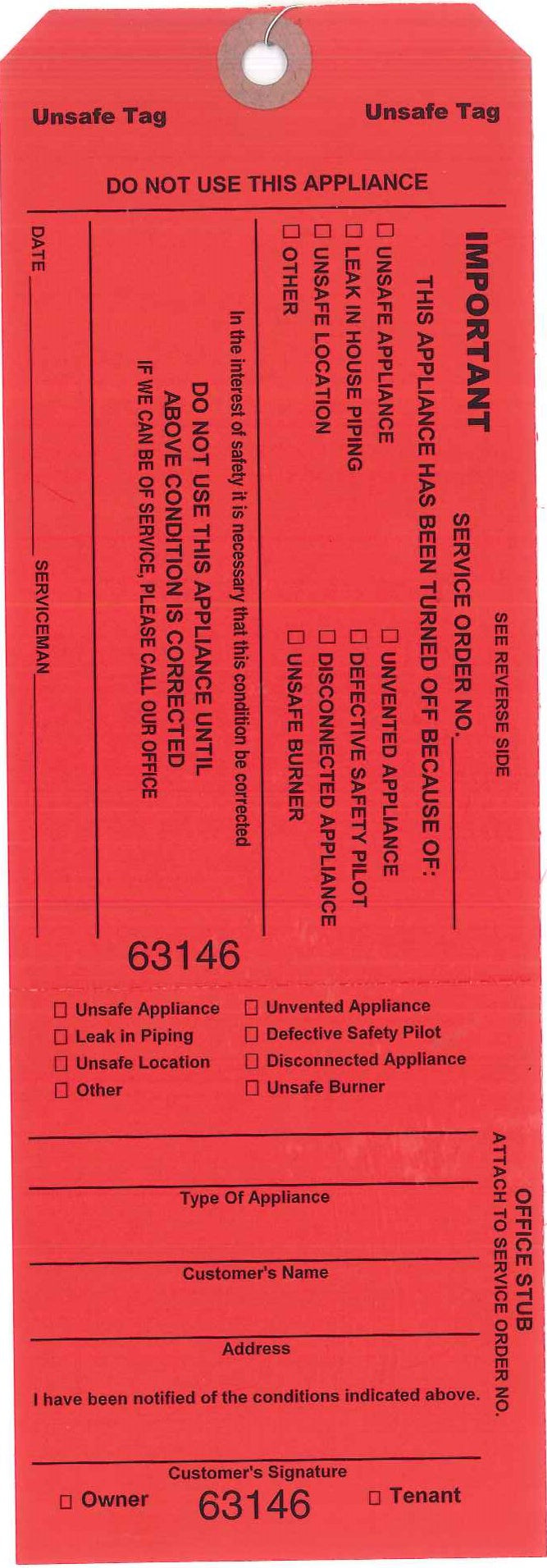 OUT-OF-GAS/UNSAFE CONDITIONS RED TAGS — PSC